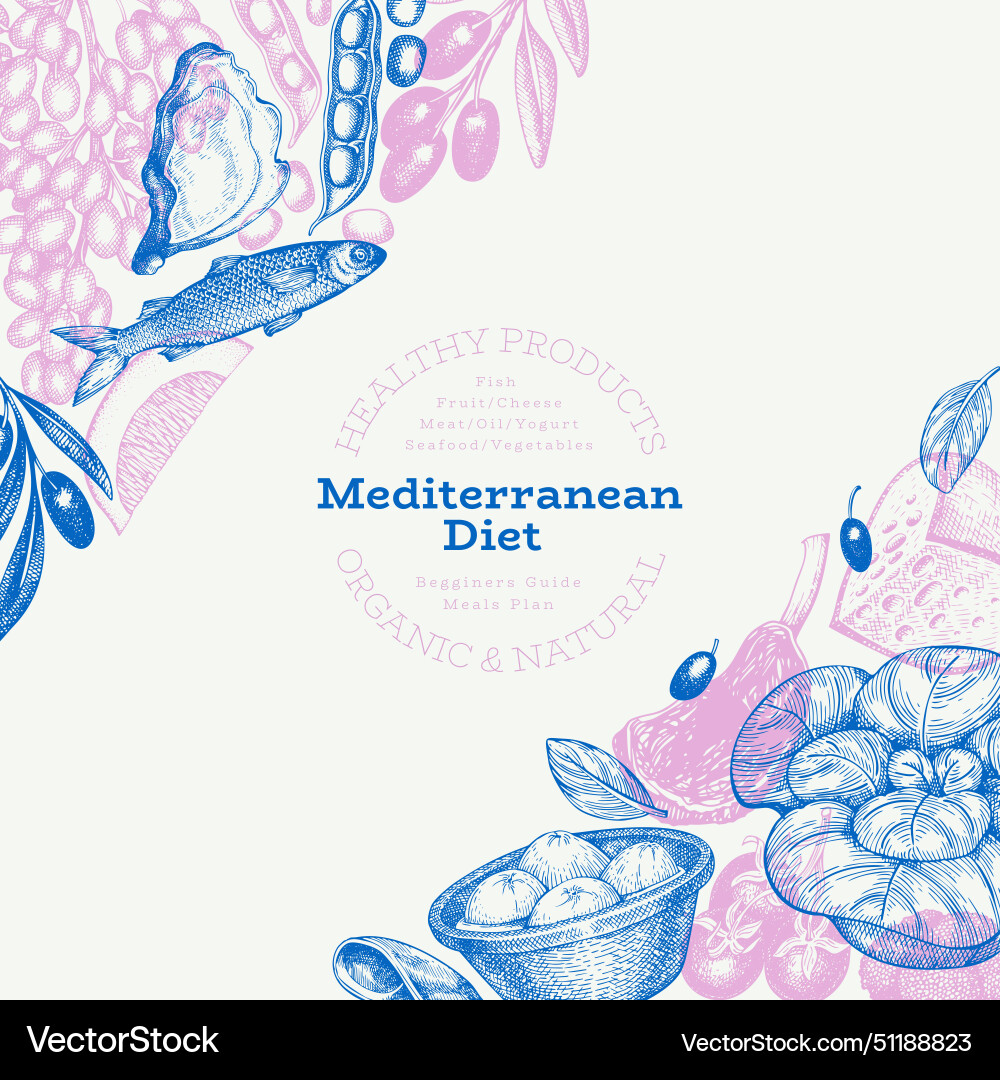 Mediterranean cuisine design template hand drawn Vector Image