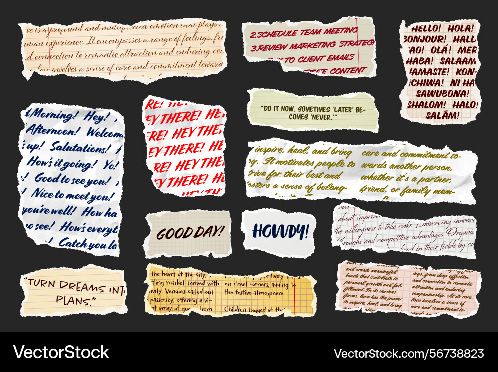 Ripped paper strips with handwritten text Vector Image