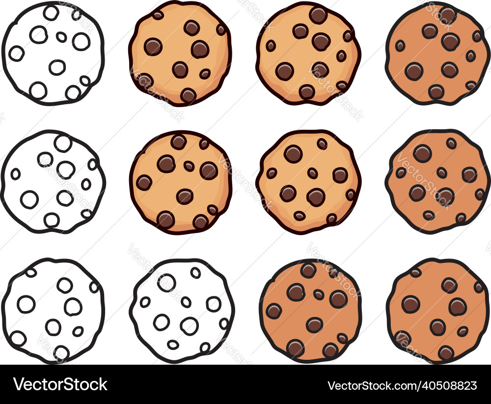 Set of chocolate chip whole cookies Royalty Free Vector