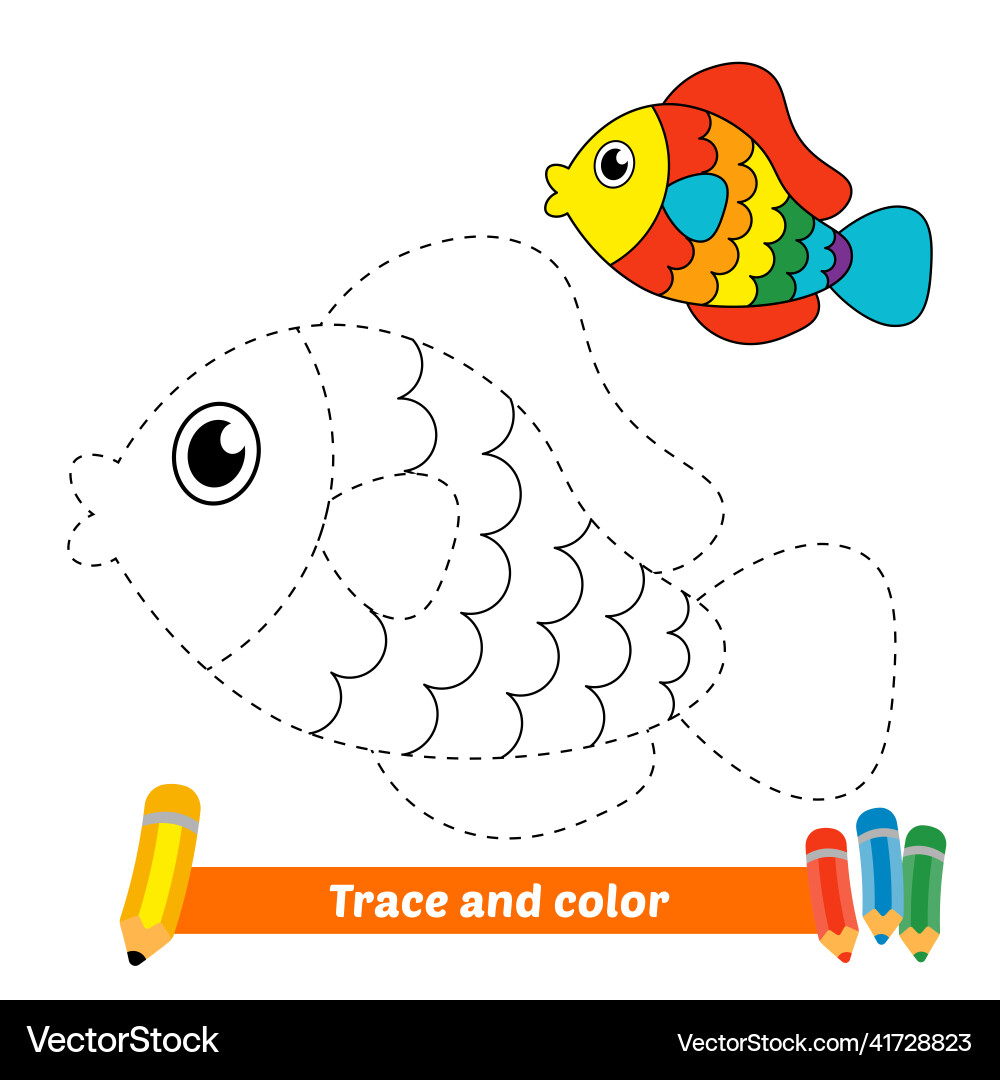 Trace and color for kids fish Royalty Free Vector Image