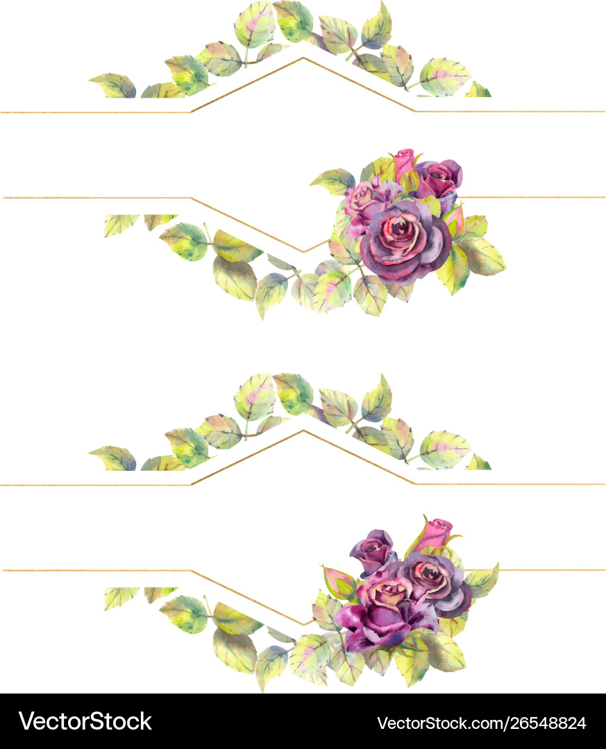 2 gold geometric frame with flowers roses dark Vector Image