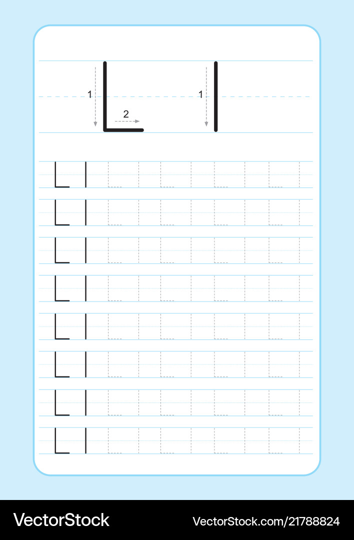 Alphabet letters tracing worksheet with l Vector Image