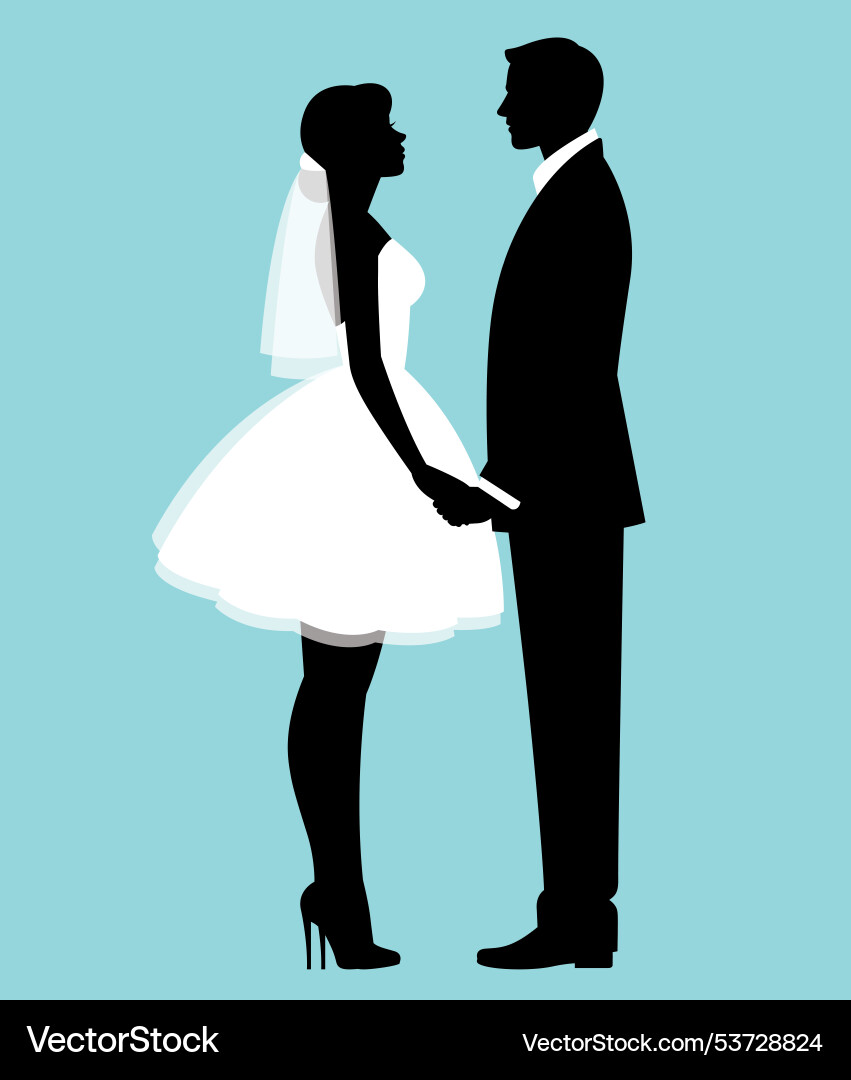 Bride and groom silhouettes Royalty Free Vector Image
