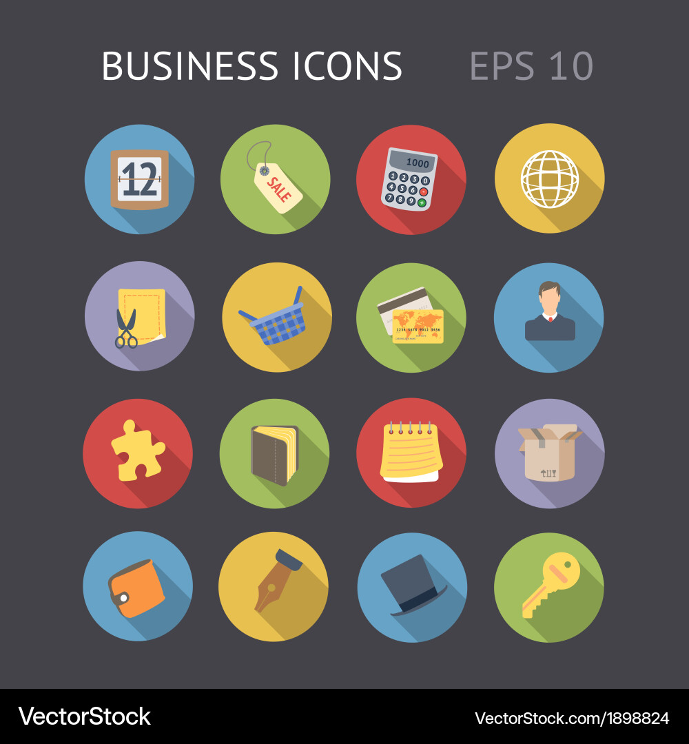 Business Icon Set - Flat Style Royalty Free Vector Image