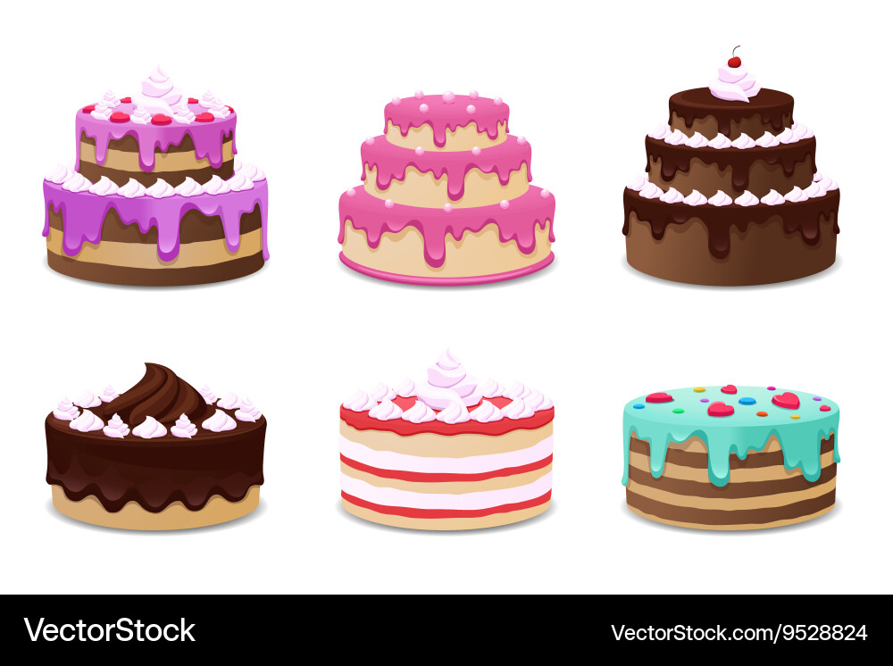 Cakes set icons on white background Royalty Free Vector