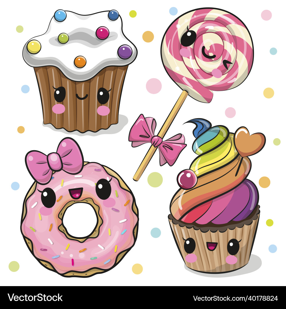 Cartoon sweets with eyes on the white background Vector Image