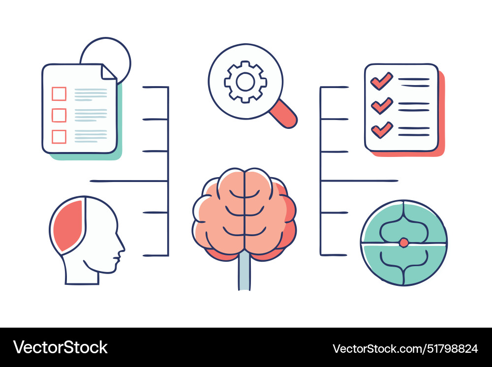 Doodle brain recharge related colorful icon set Vector Image