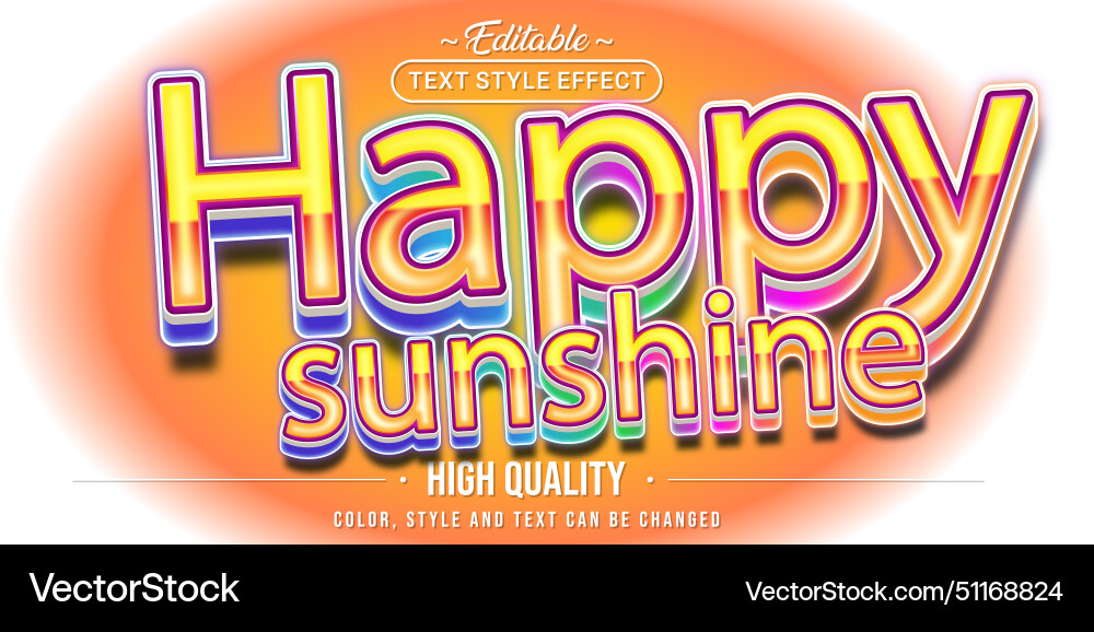 Editable text style effect - happy sunshine Vector Image