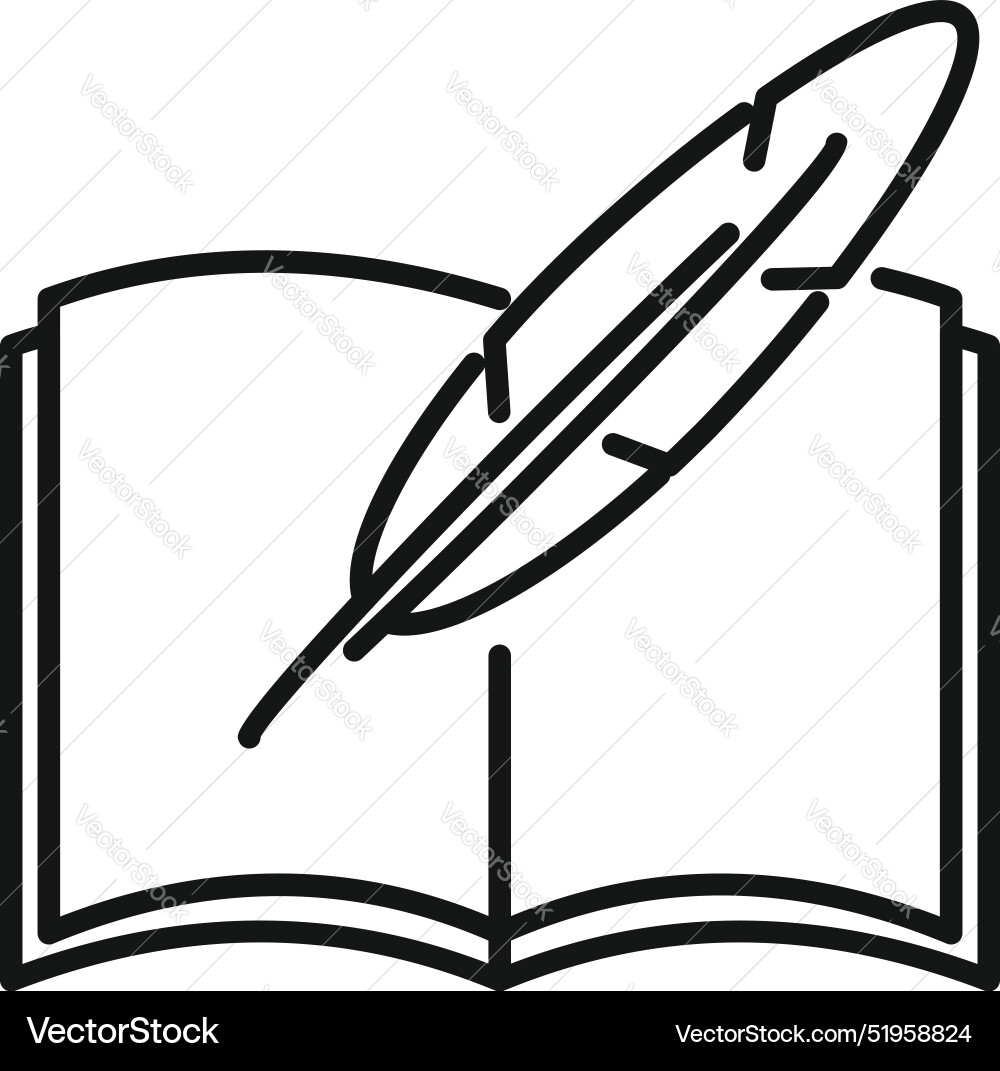 Feather pen writing on open book for literature Vector Image