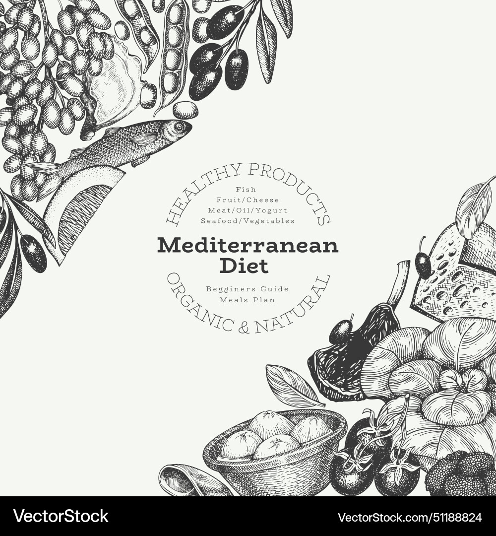 Mediterranean cuisine design template hand drawn Vector Image