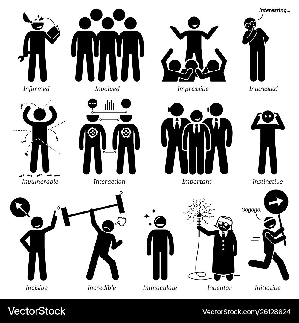 Positive personalities character traits stick Vector Image