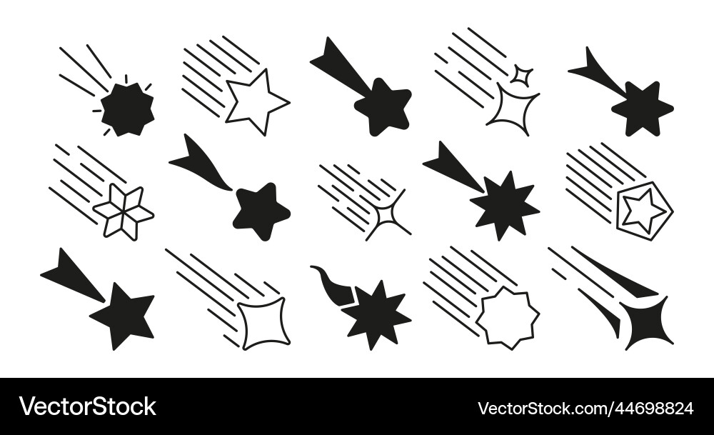 Shooting star icons abstract falling symbols Vector Image