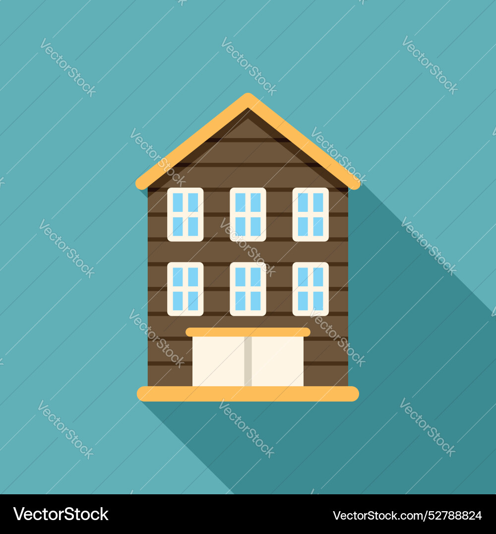 Three storey wooden house casting long shadow Vector Image