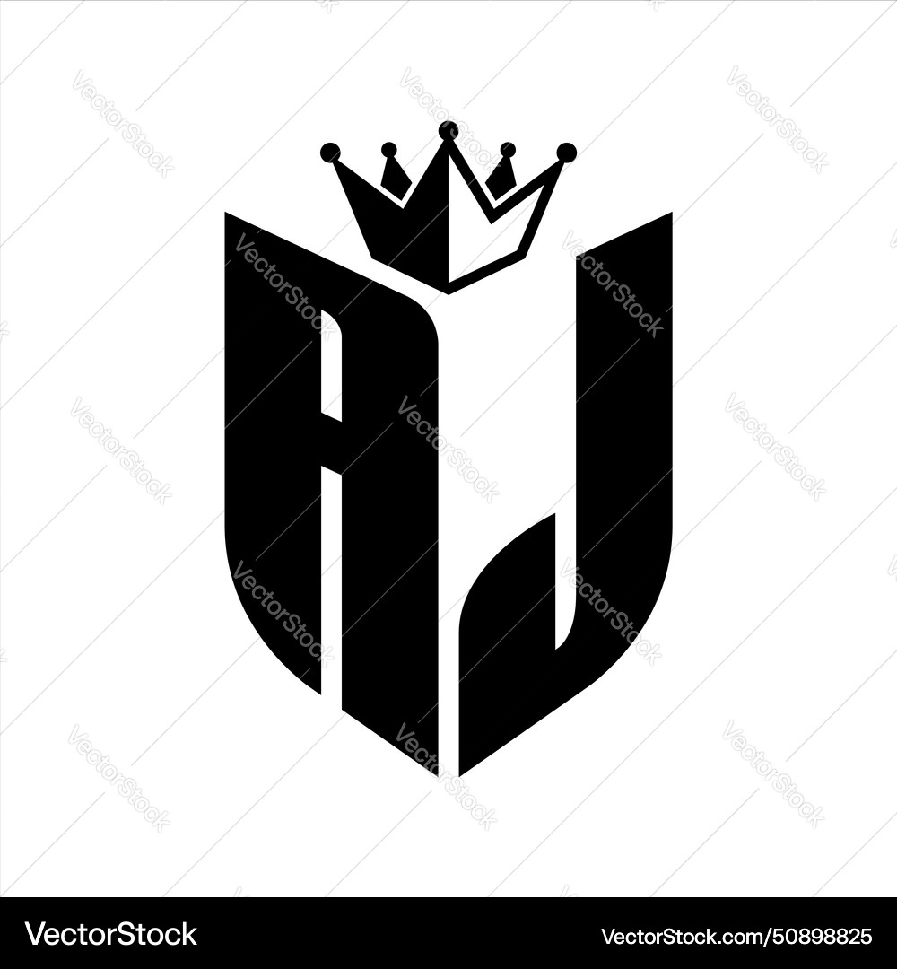 Aj letter monogram with shield shape crown Vector Image