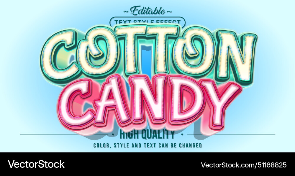 Editable text style effect - cotton candy Vector Image