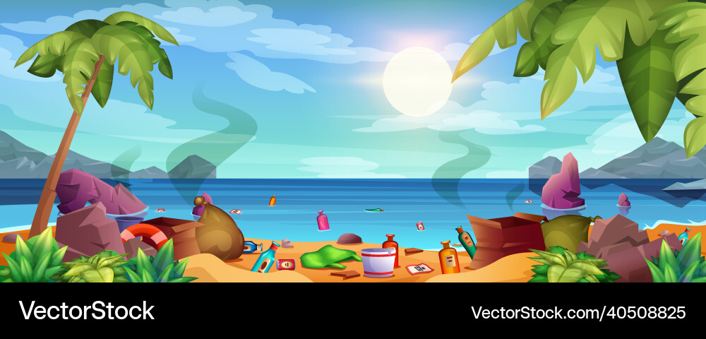 Plastic garbage on sea beach floating rubbish Vector Image