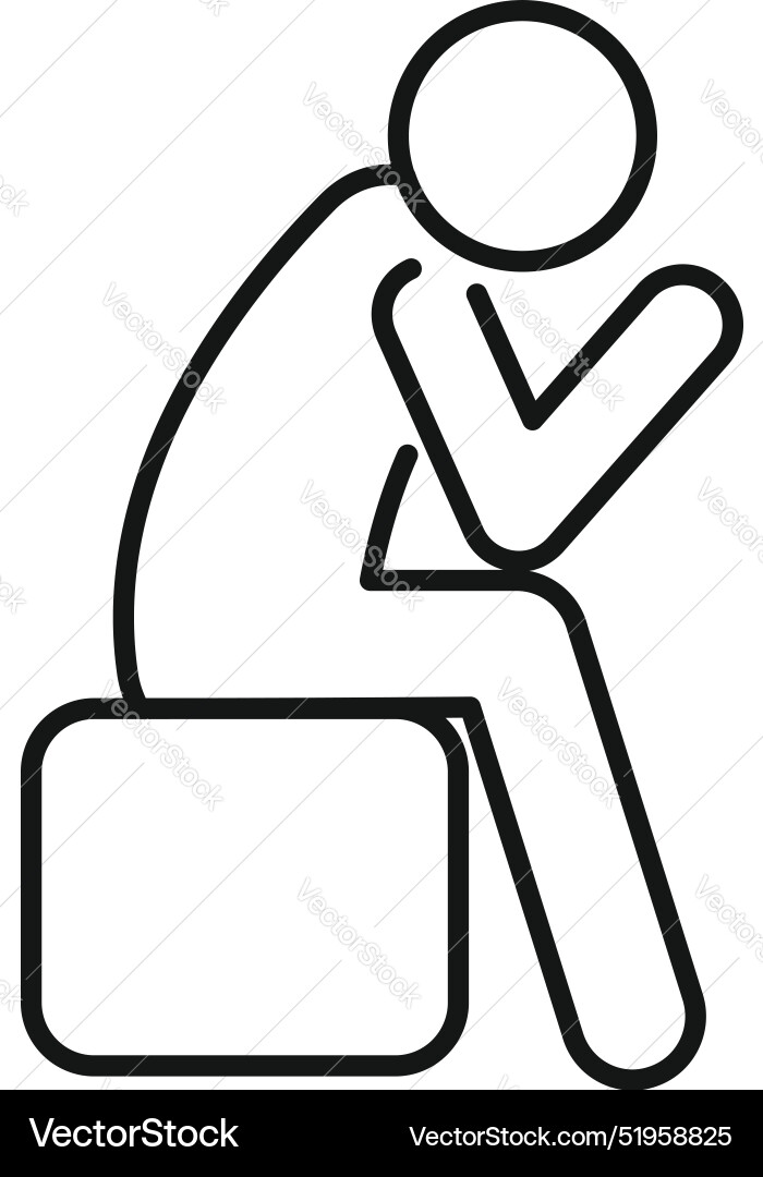 Stick figure sitting down on a cube and thinking Vector Image