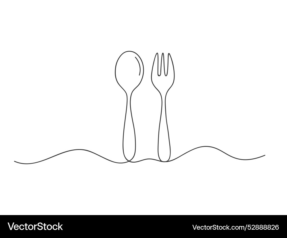 Continuous one line drawing spoon and fork Vector Image