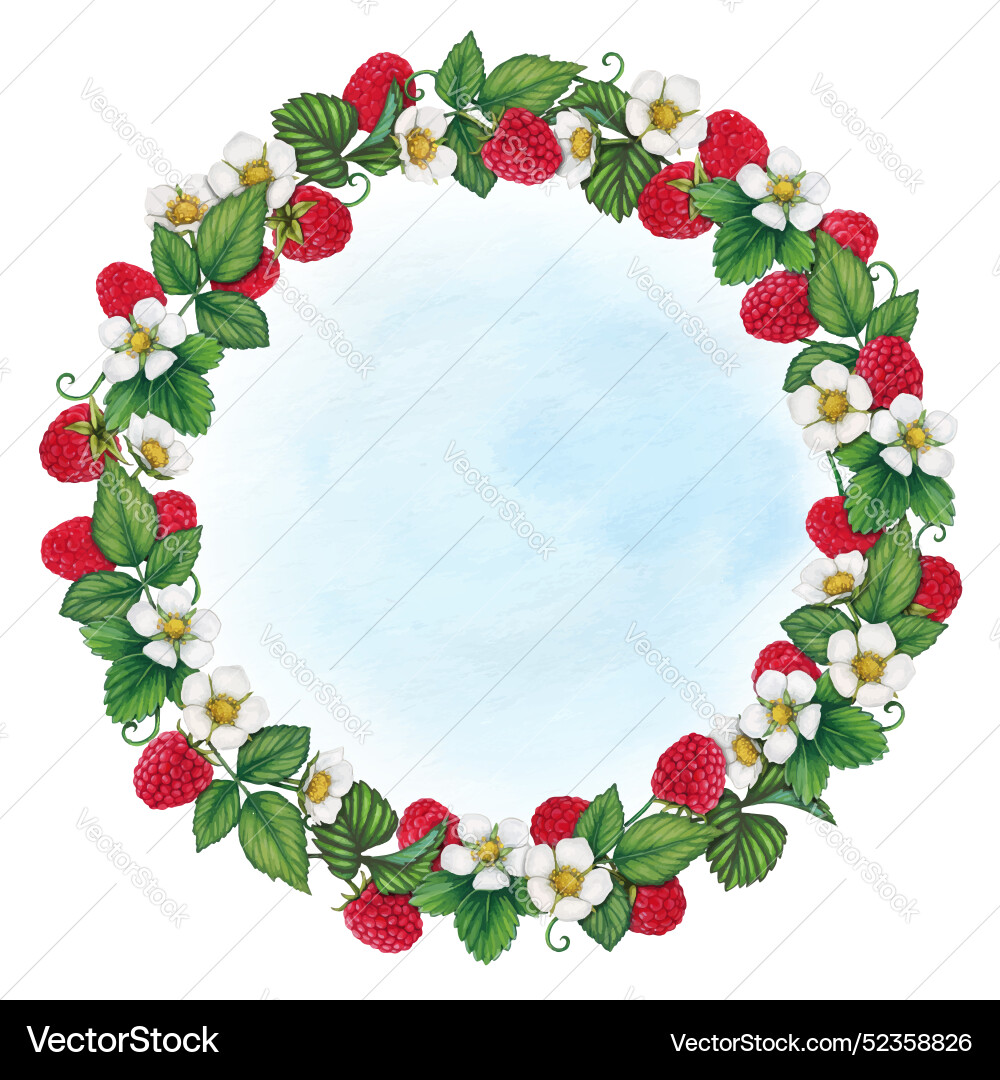 Cute watercolor ha nd drawn raspberry frame Vector Image