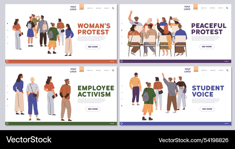 Diverse activist groups protesting for various Vector Image