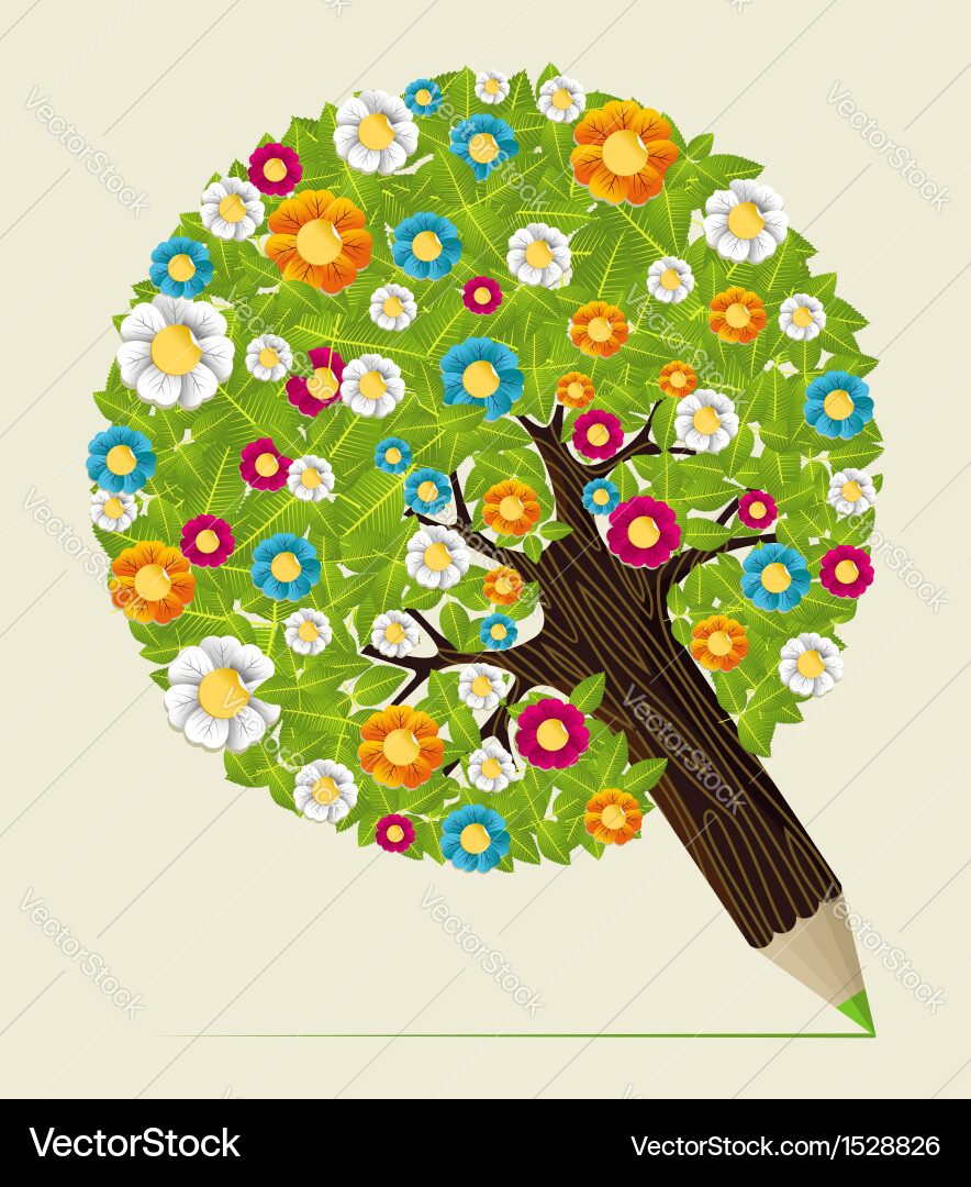 Flower leaves concept pencil tree Royalty Free Vector Image
