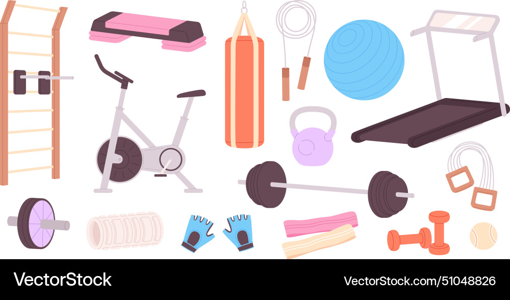 Gym sport equipment workout tools and accessories Vector Image