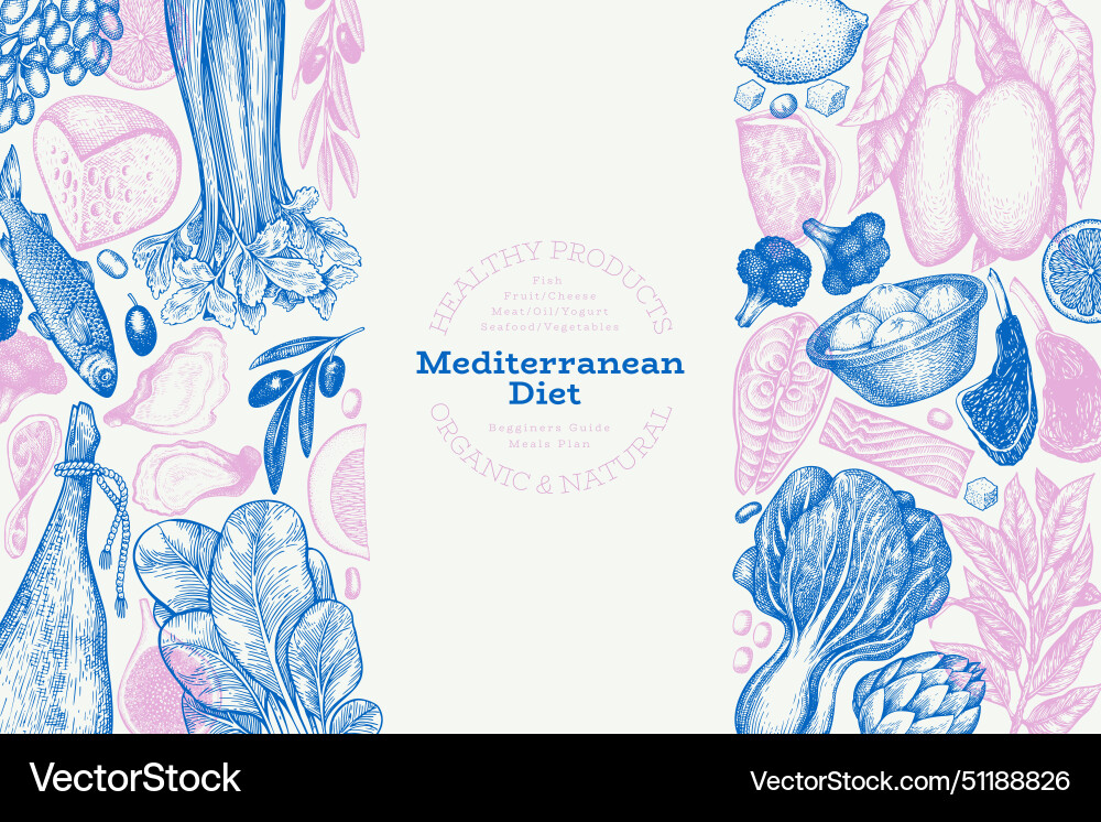 Mediterranean cuisine design template hand drawn Vector Image