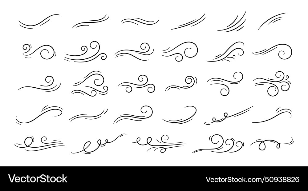 Sketch wind lines doodle blowing movement air Vector Image