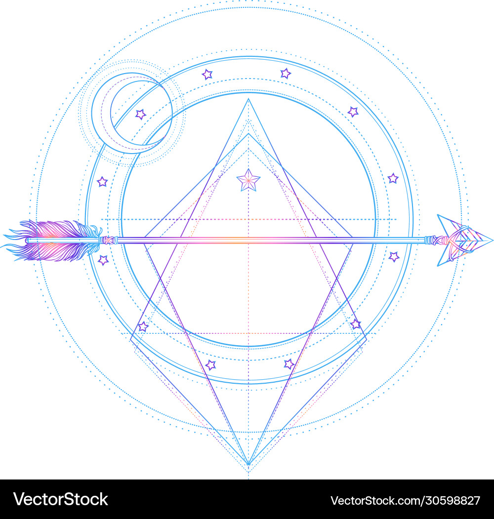 Schwarzwerk Tattoo Flash heilige Geometrie Pfeil Vektorbild