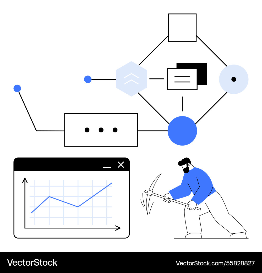 Data mining process with graph elements flowchart Vector Image