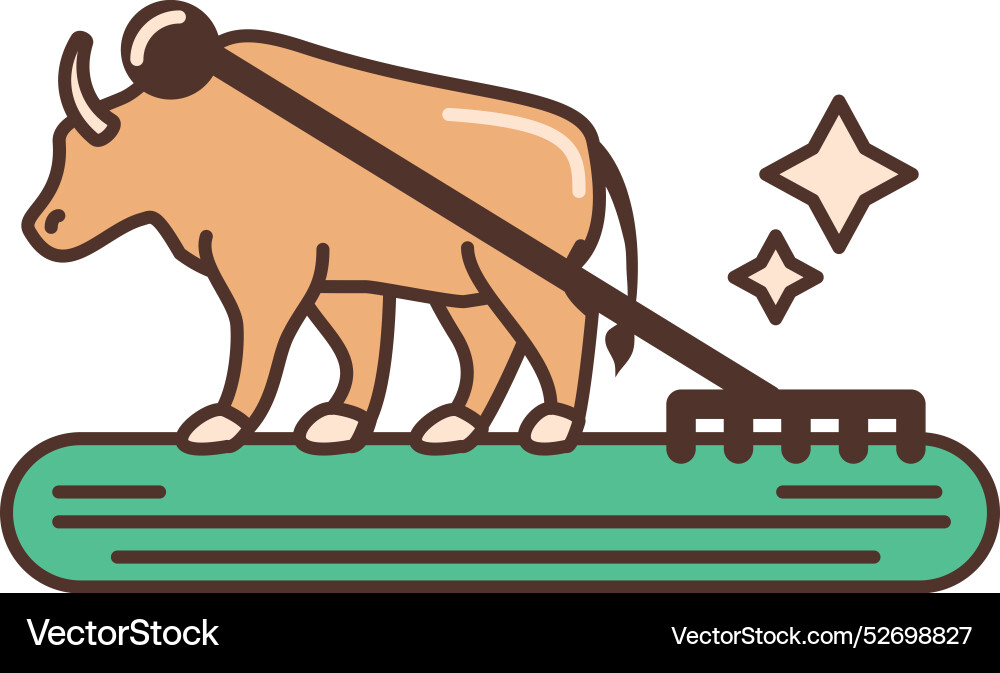 Farming and ploughing field with ox Royalty Free Vector