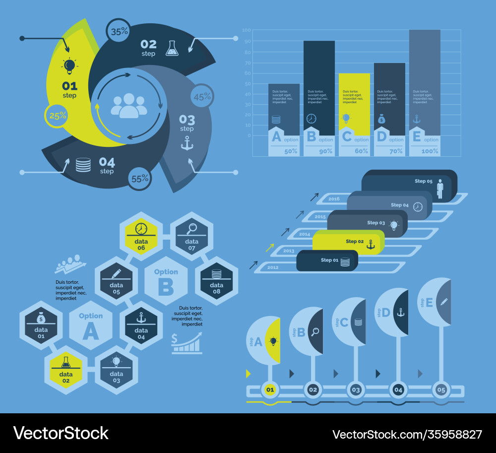 Five economics charts templates set Royalty Free Vector