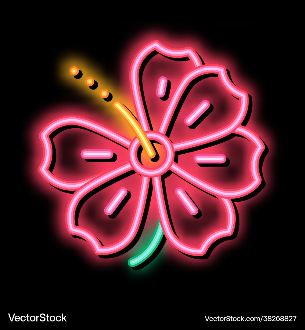 Hibiscus flower neon glow icon Royalty Free Vector Image