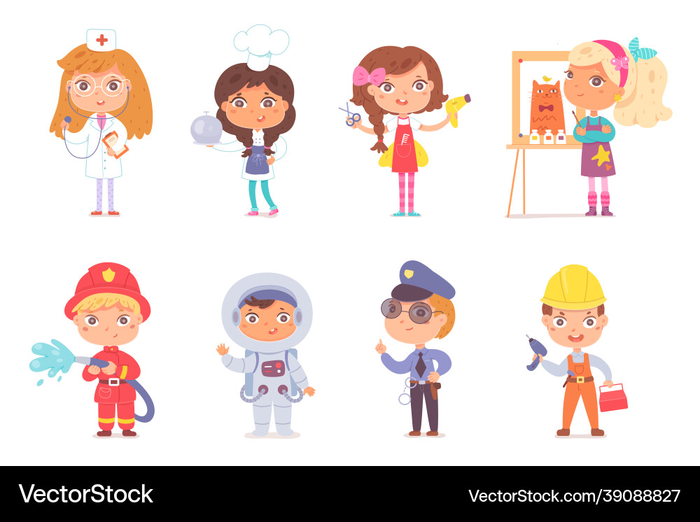 Kid professions set cute children Royalty Free Vector Image