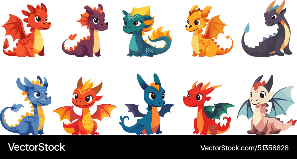 Cute cartoon dragons chidish funny tiny monster Vector Image