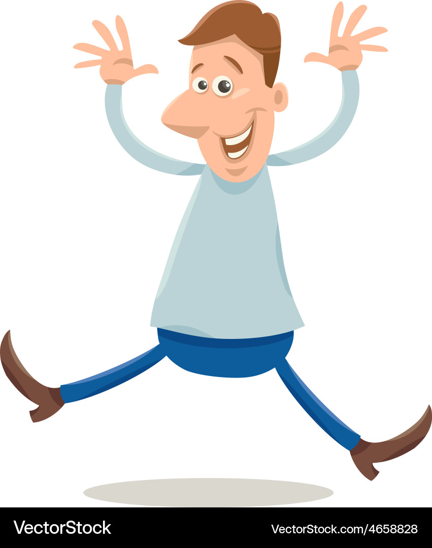Excited Person Cartoon Man Happy Face Cartoon Illustration Isolated
