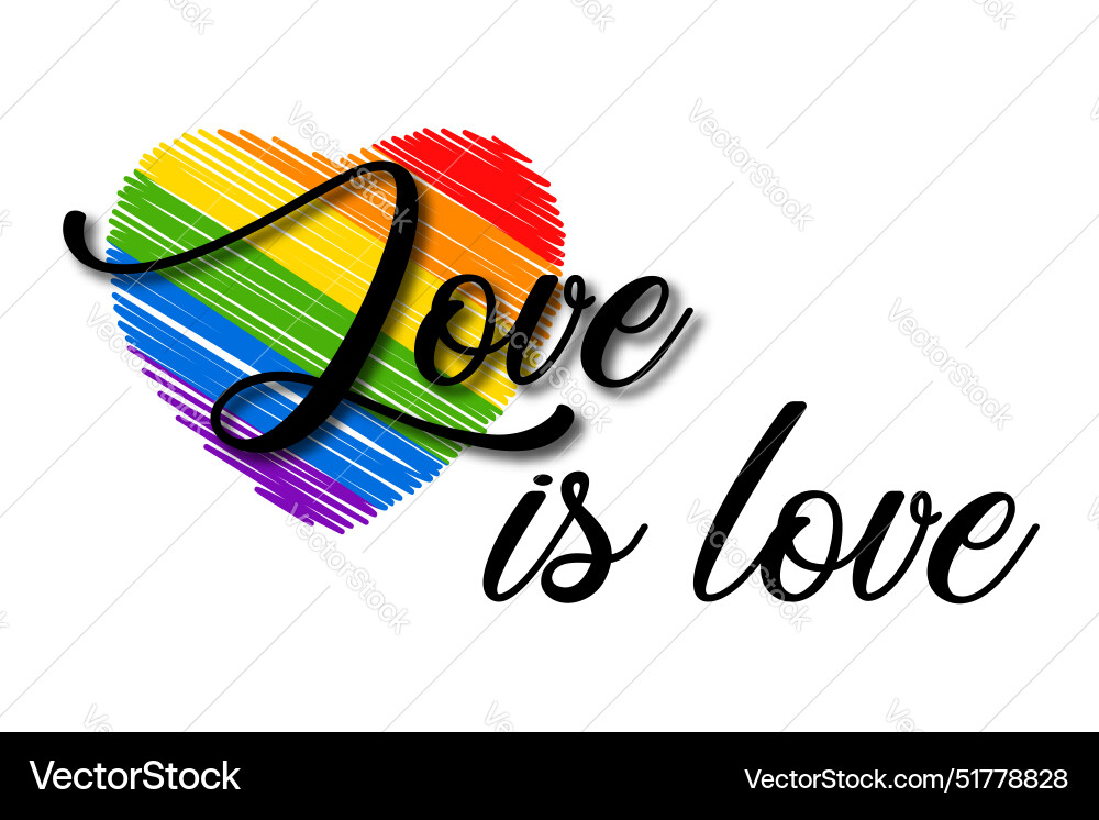 Love is lgbt quote with scribbled heart Royalty Free Vector