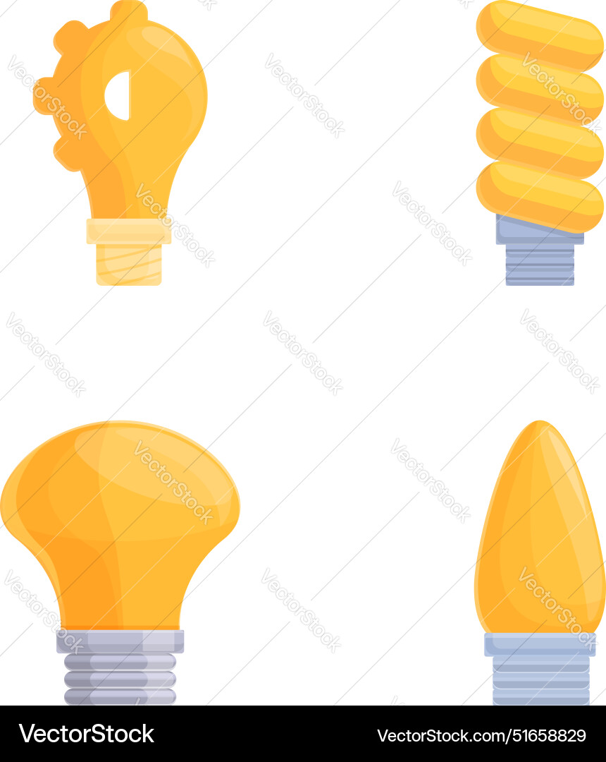 Bulb icons set cartoon various glowing Royalty Free Vector