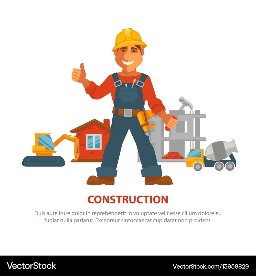 Construction advertisement banner with man Vector Image