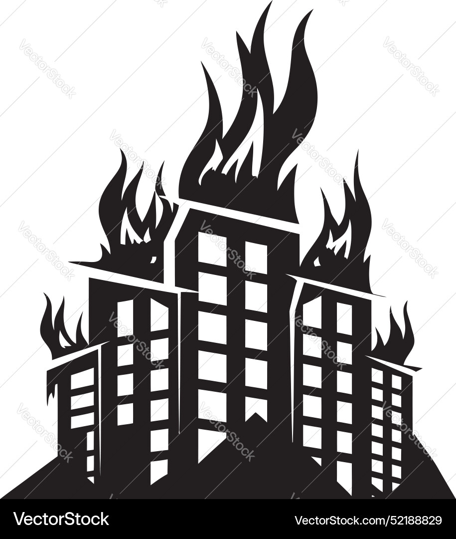 Crisis signal building on fire black logo icon Vector Image