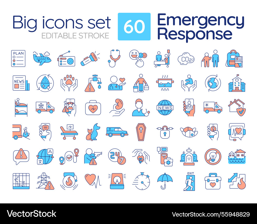 Emergency response rgb color icons set Royalty Free Vector