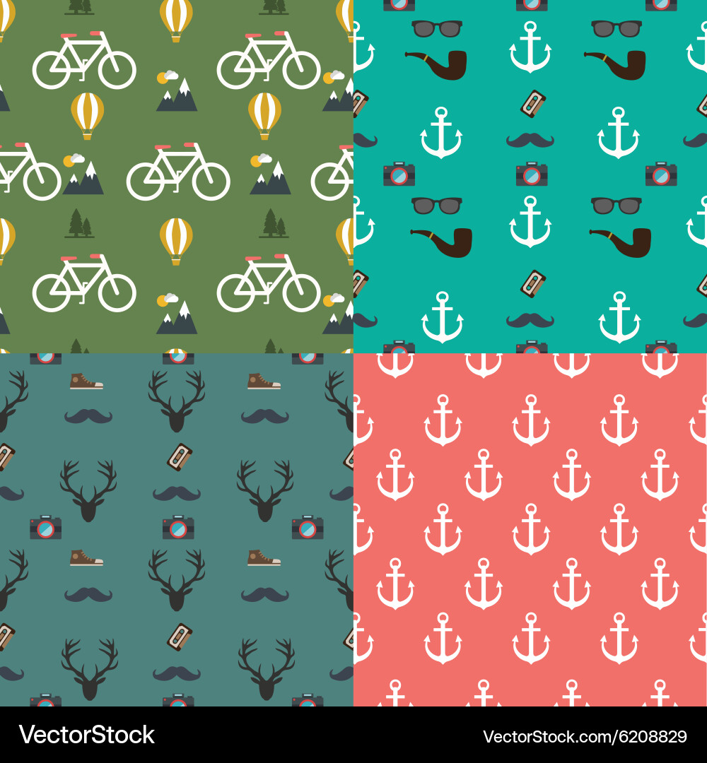 Hipster colorful seamless pattern set background Vector Image