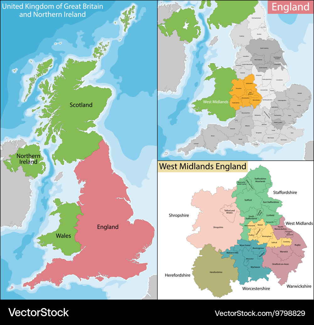 Map of west midlands england Royalty Free Vector Image