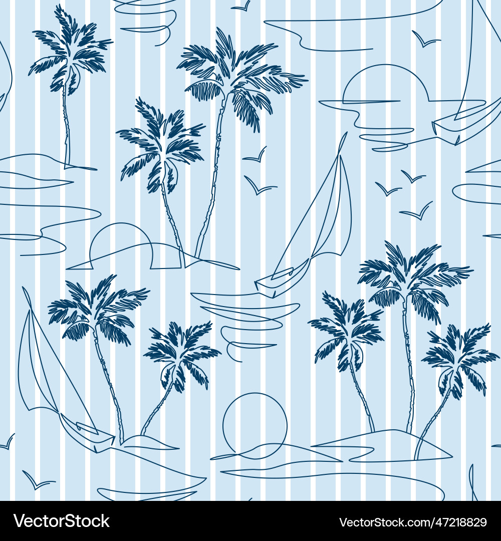 One line drawing tropical oasis island seamless Vector Image
