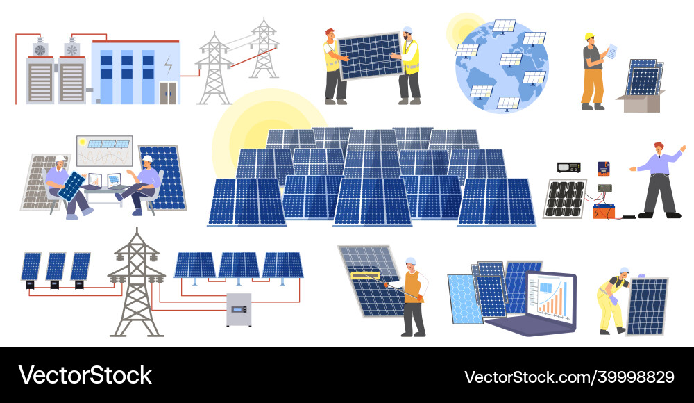 Solar plant icon set Royalty Free Vector Image