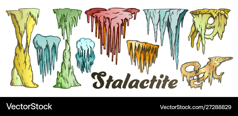 Stalactite and stalagmite color set Royalty Free Vector