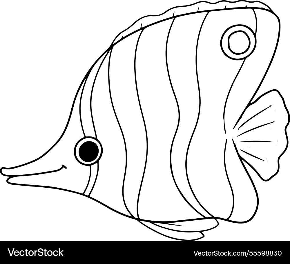 Cute fish outline coloring page isolated on white Vector Image