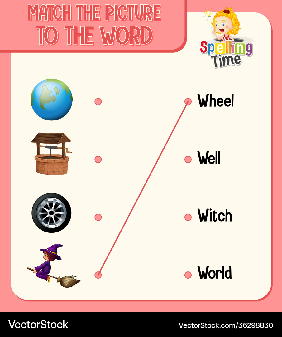 Match picture to word worksheet Royalty Free Vector Image