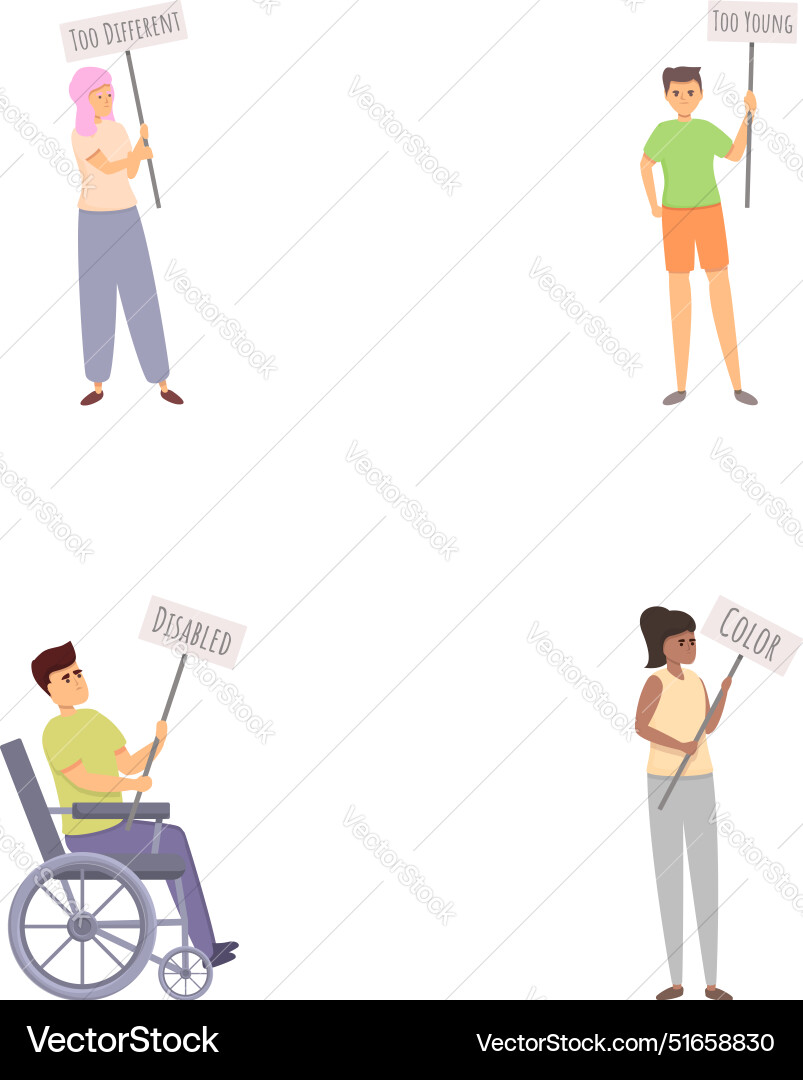 No discrimination icons set cartoon people Vector Image