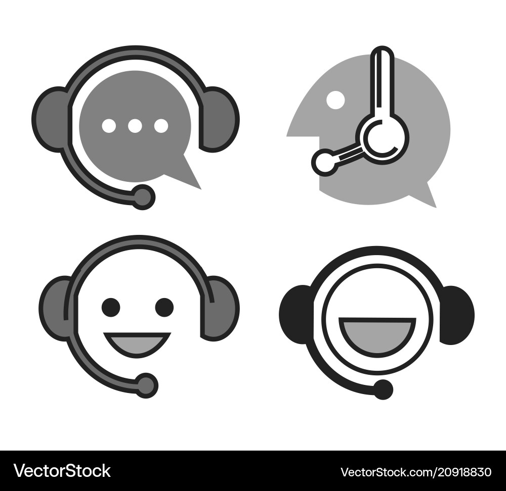 Online support monochrome icons with head Vector Image